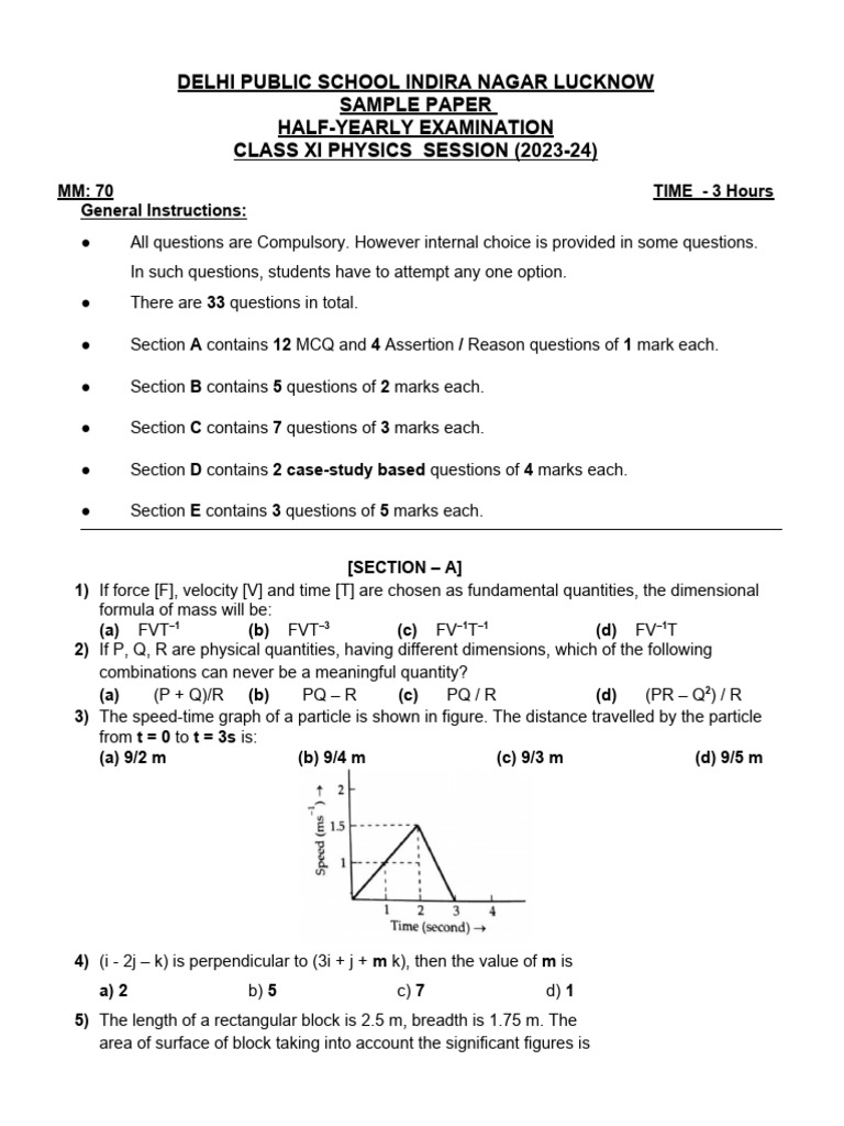 11 - Phy - Sample Paper - Half Yearly-Set A | PDF | Rotation Around A Fixed Axis | Torque