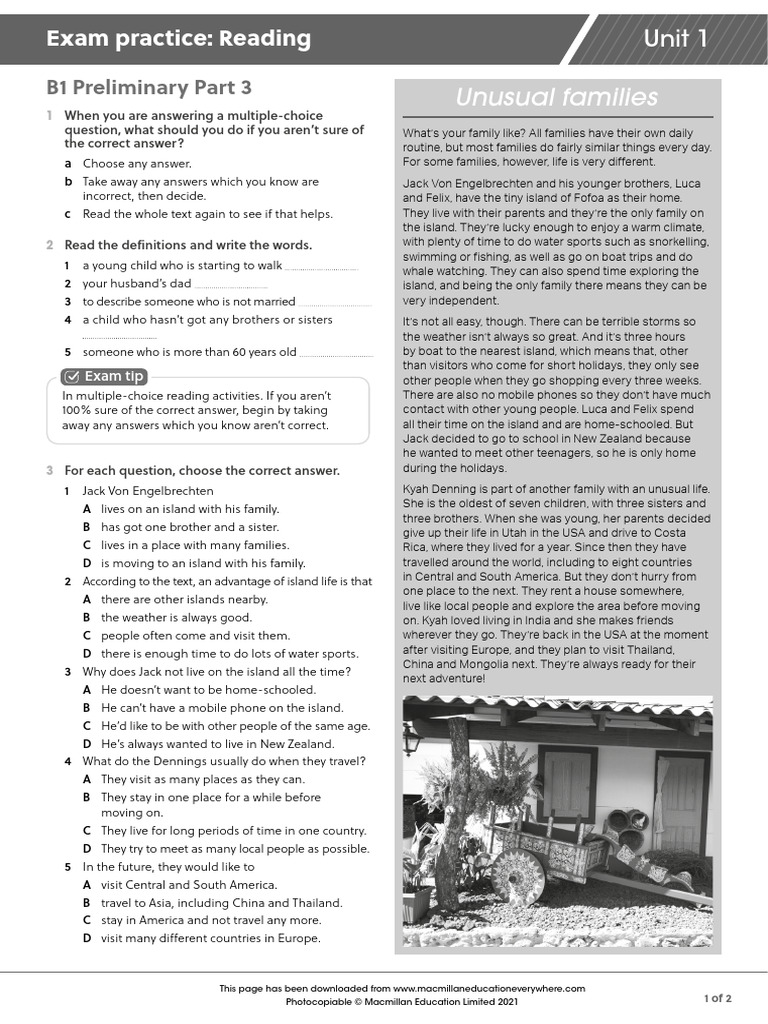 B1 U1 Exam Practice Reading | PDF