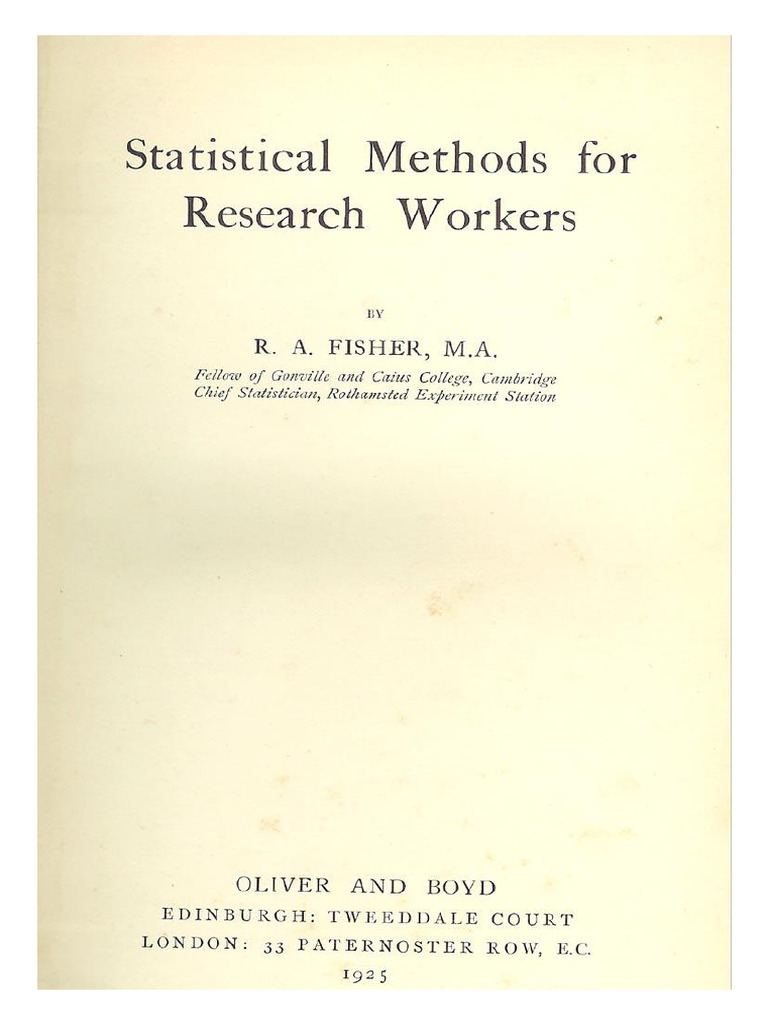 Fisher, R A - Statistical Methods For Research Workers | PDF