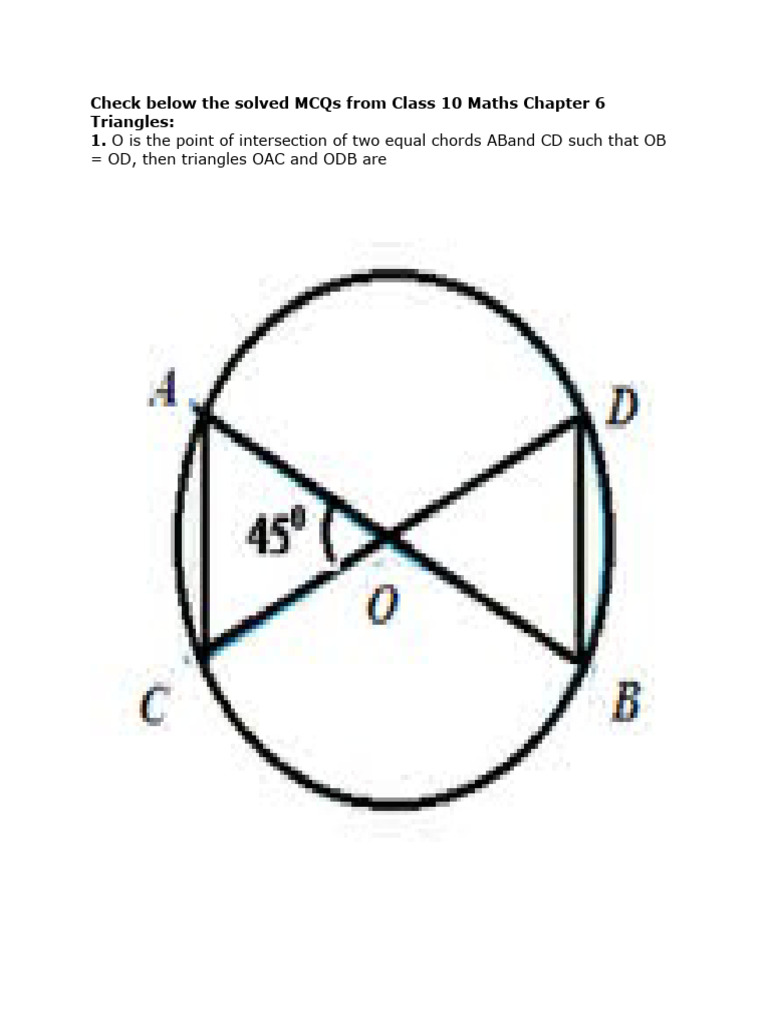 Mcq Chapter 6 Triangles Download Free Pdf Triangle Area