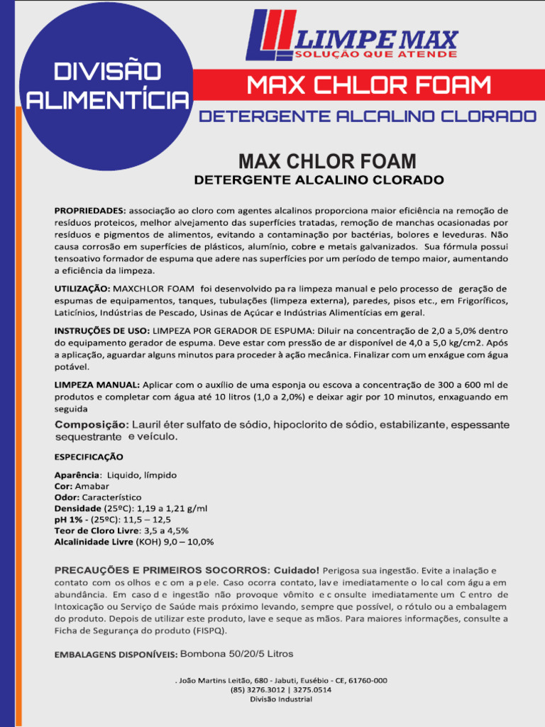 Ficha Tecnica Max Chlor Foam | PDF