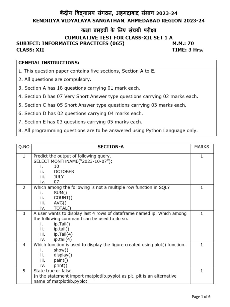 IP - QP-CT XII Sample Paper CBSE | PDF