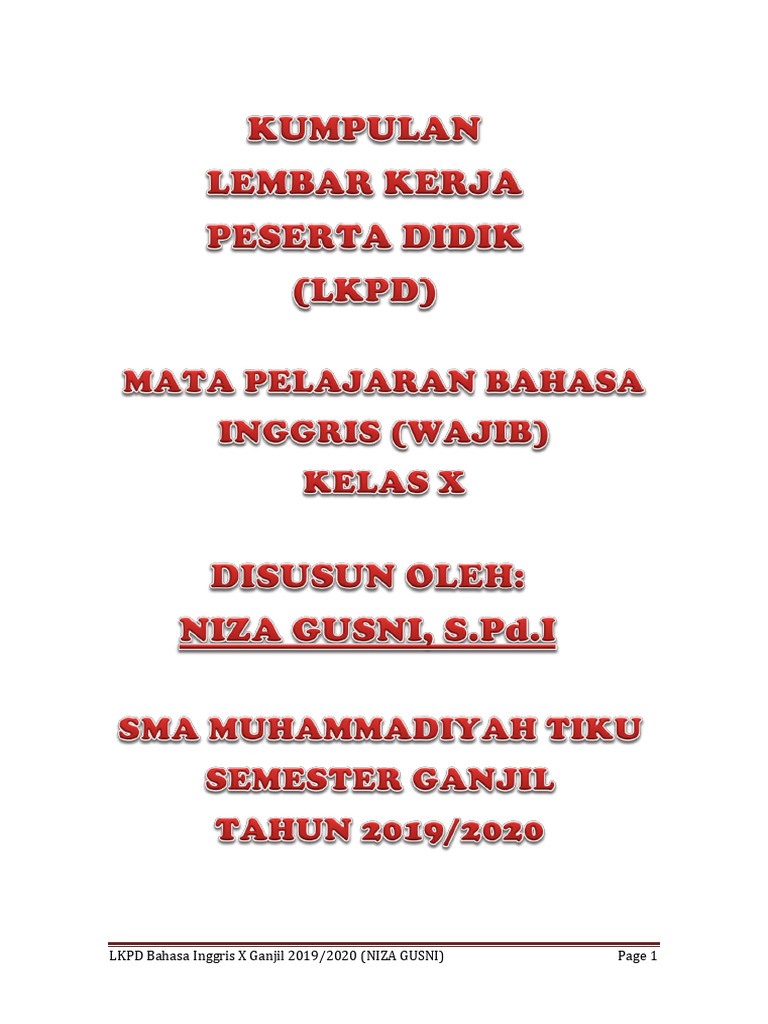 LKPD Bhs Inggris (W) X Ganjil 2019 (By NIZA) | PDF | Seni & Disiplin Bahasa