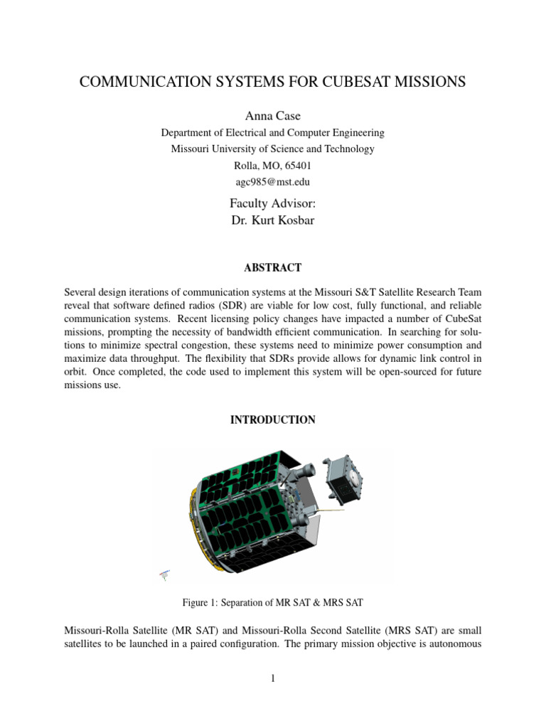 Communication Systems For Cubesat Missions | PDF