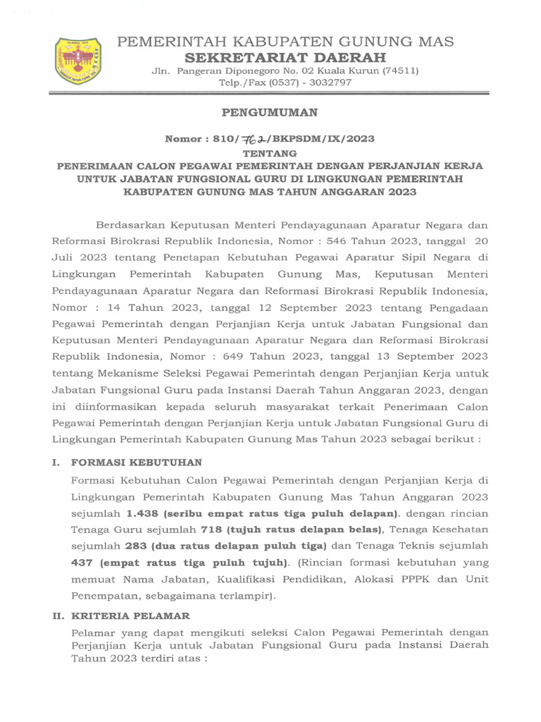 Pengumuman PPPK Guru 2023 - Final | PDF