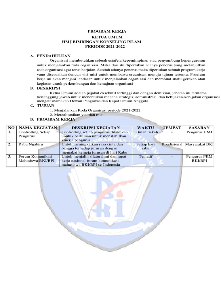 Program Kerja HMJ BKI 2021-2022 FIXXXX 1 | PDF