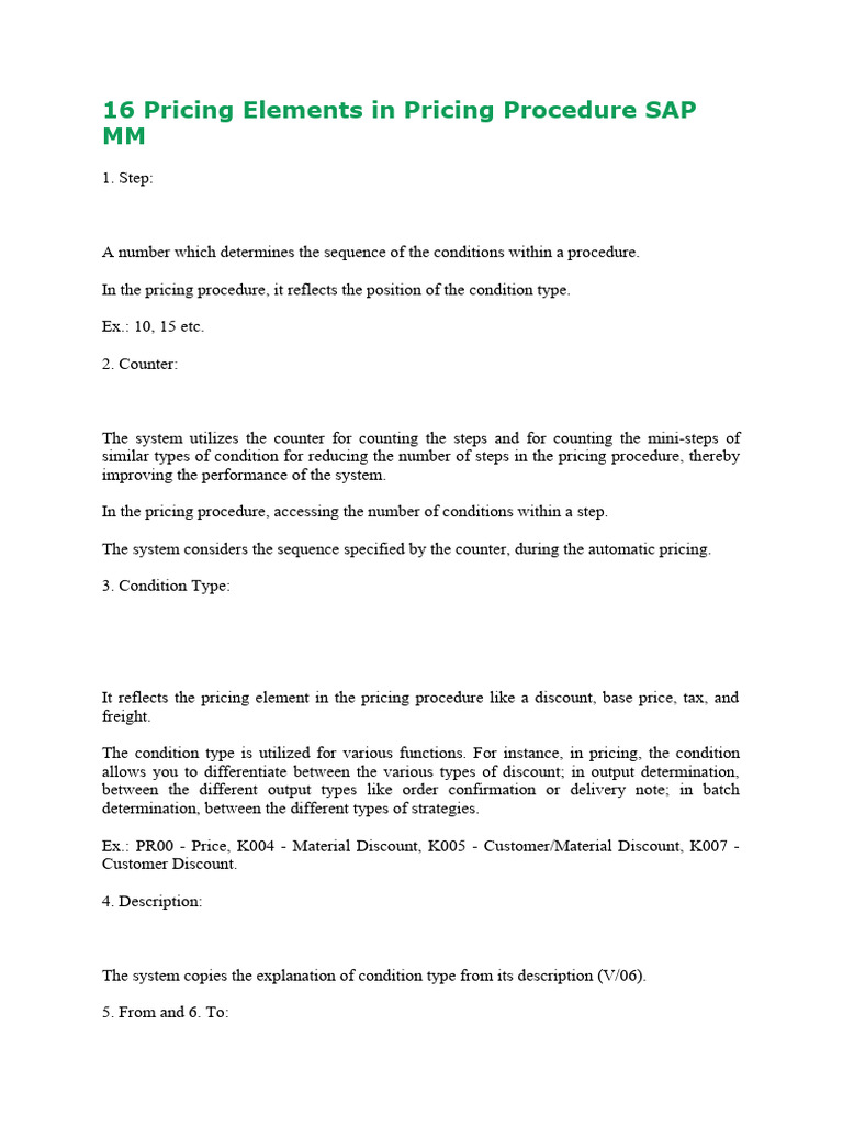 16 Pricing Elements in Pricing Procedure SAP MM | PDF | Finance & Money ...