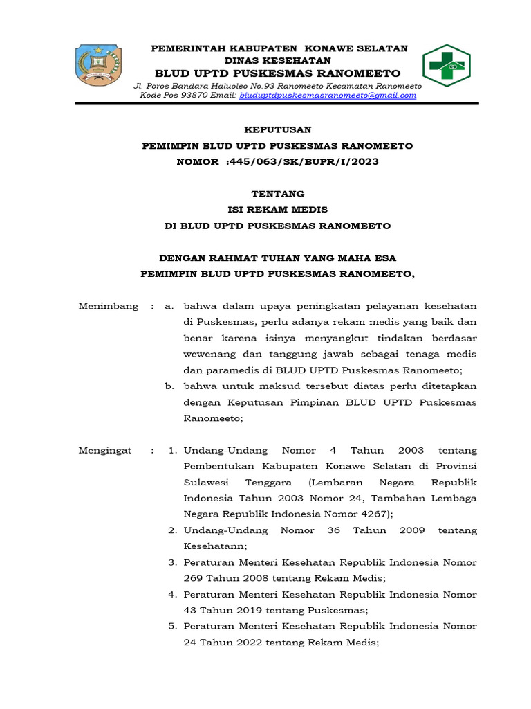 3.8.1.1 SK Isi Rekam Medis | PDF