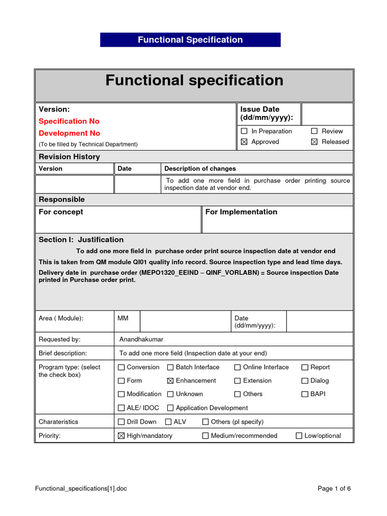 Functional Specification Document | PDF | Specification (Technical ...