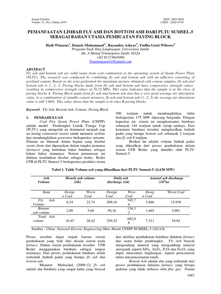 Pemanfaatan Limbah Fly Ash Dan Bottom Ash Dari PLTU SUMSEL-5 Sebagai Bahan Utama Pembuatan ...