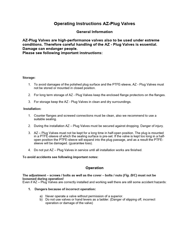 AZ-Operating Instructions - EN | PDF | Valve | Equipment
