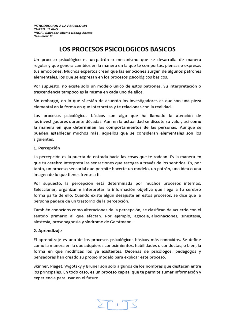 Procesos Psicologicos Basicos | PDF | Relaciones personales, crianza y desarrollo personal