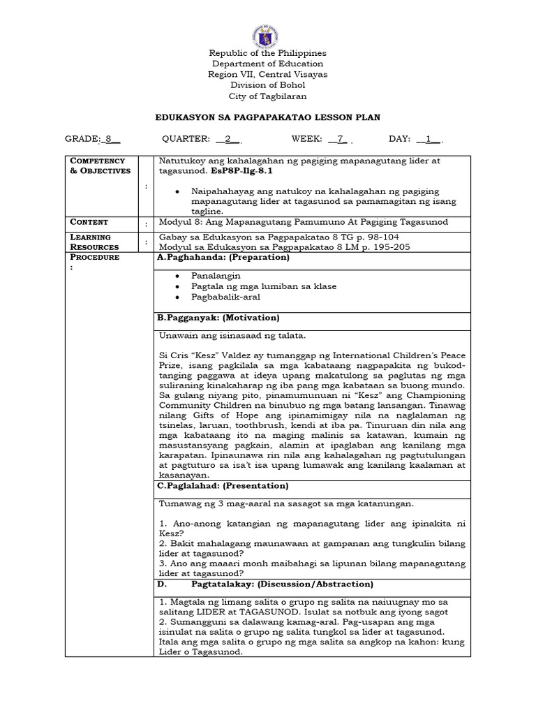 EsP 8 - Q2 - Week 7 - Day 1 | PDF
