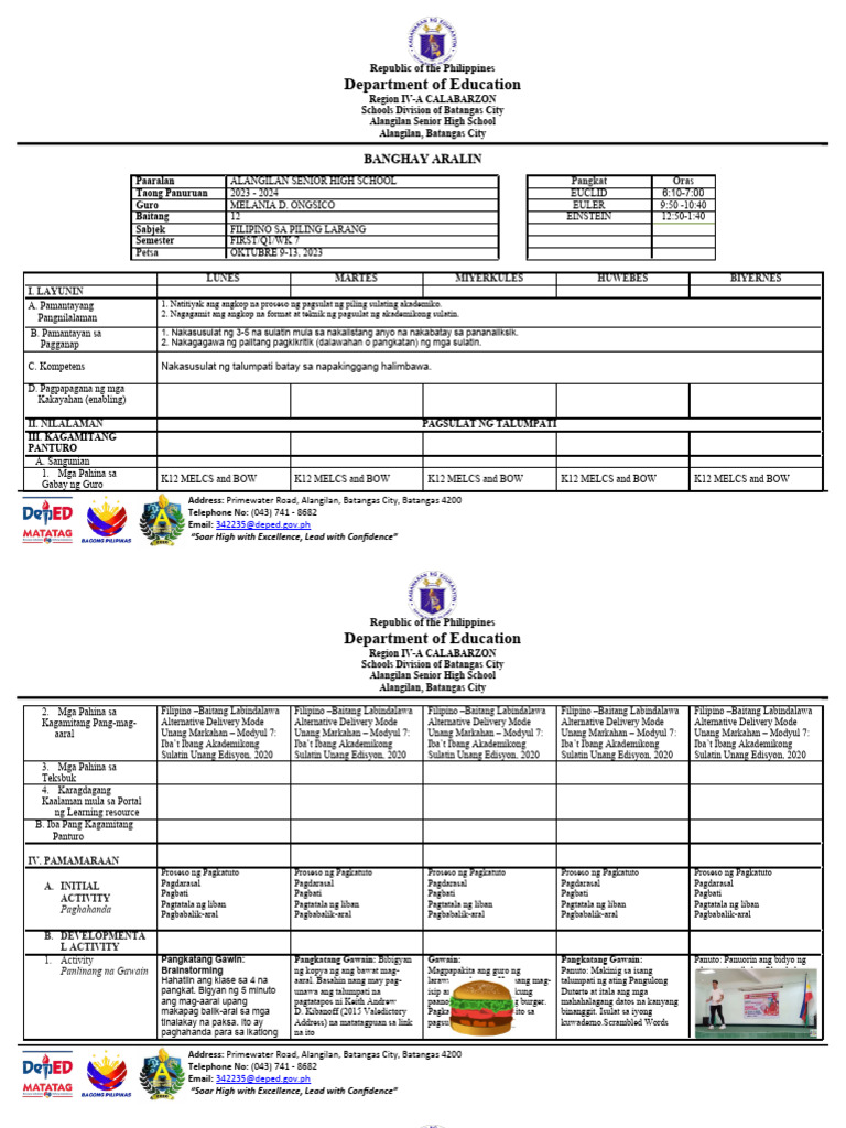 Pagsulat ng Talumpati Lesson Plan | PDF