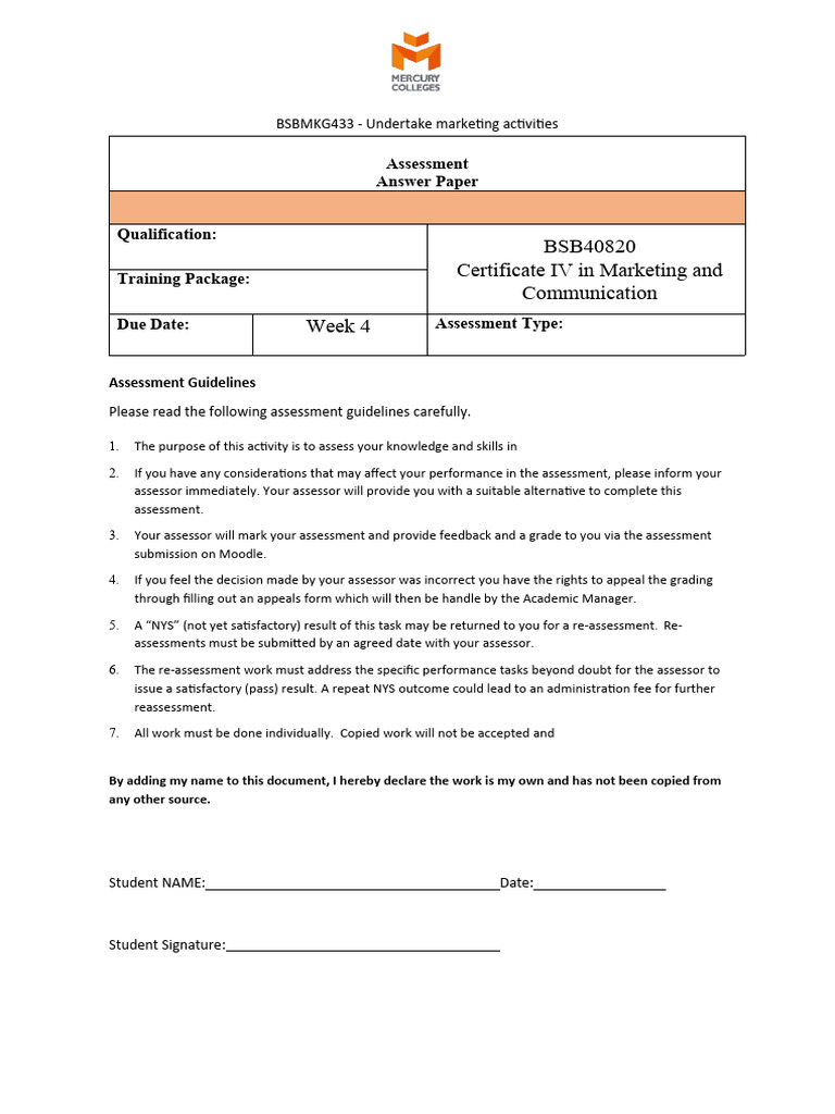 BSBMKG433 Assessment Task Answer - Paper and Question - Paper | PDF