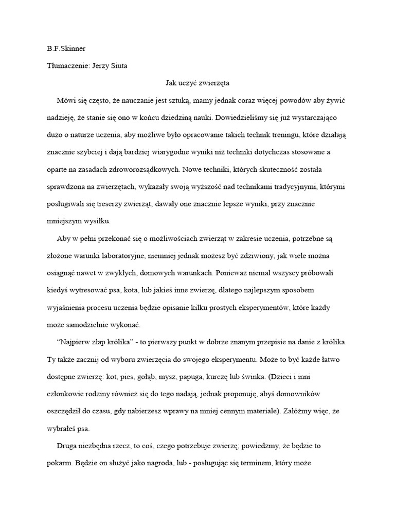 Skinner - Jak Uczyc Zwierzęta | PDF