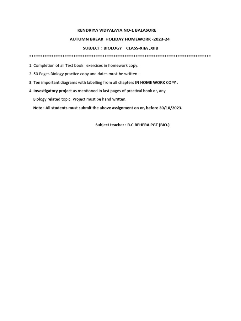 Autumn Break Holiday Homework 2023 | PDF