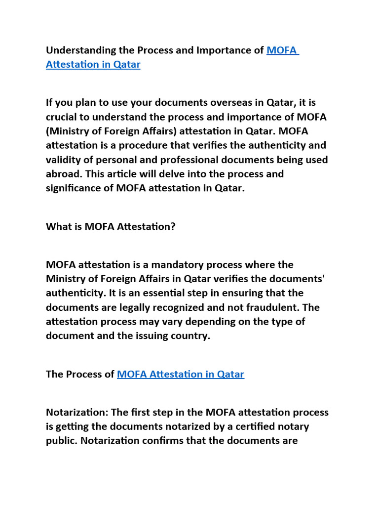 Understanding The Process and Importance of MOFA Attestation in Qatar | PDF