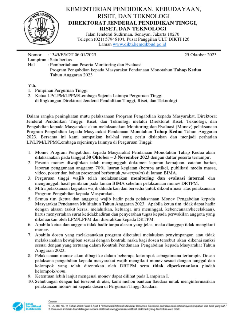 (Tahap Kedua) Pemberitahuan Peserta Monitoring Dan Evaluasi Program Pengabdian Kepada Masyarakat ...