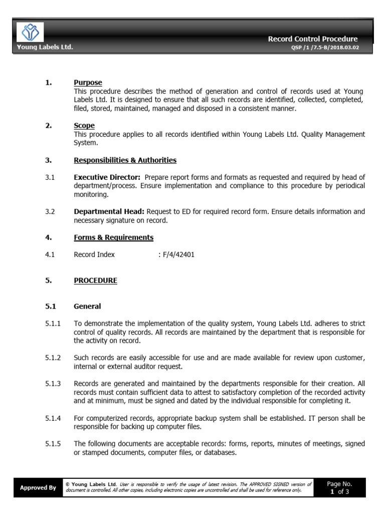 7.5 - B - Records Control Procedure | PDF | Verification And Validation ...