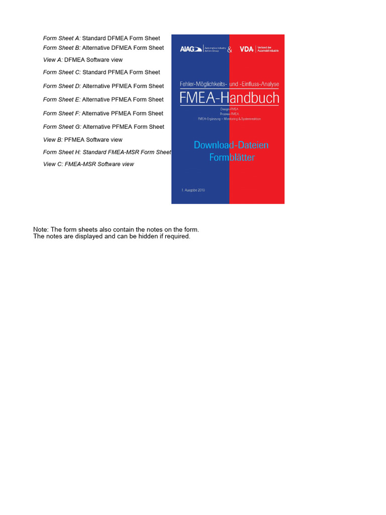 FMEA Download Datei Formblatt Vorlagen DFMEA PFMEA FMEA MSR Approved ...