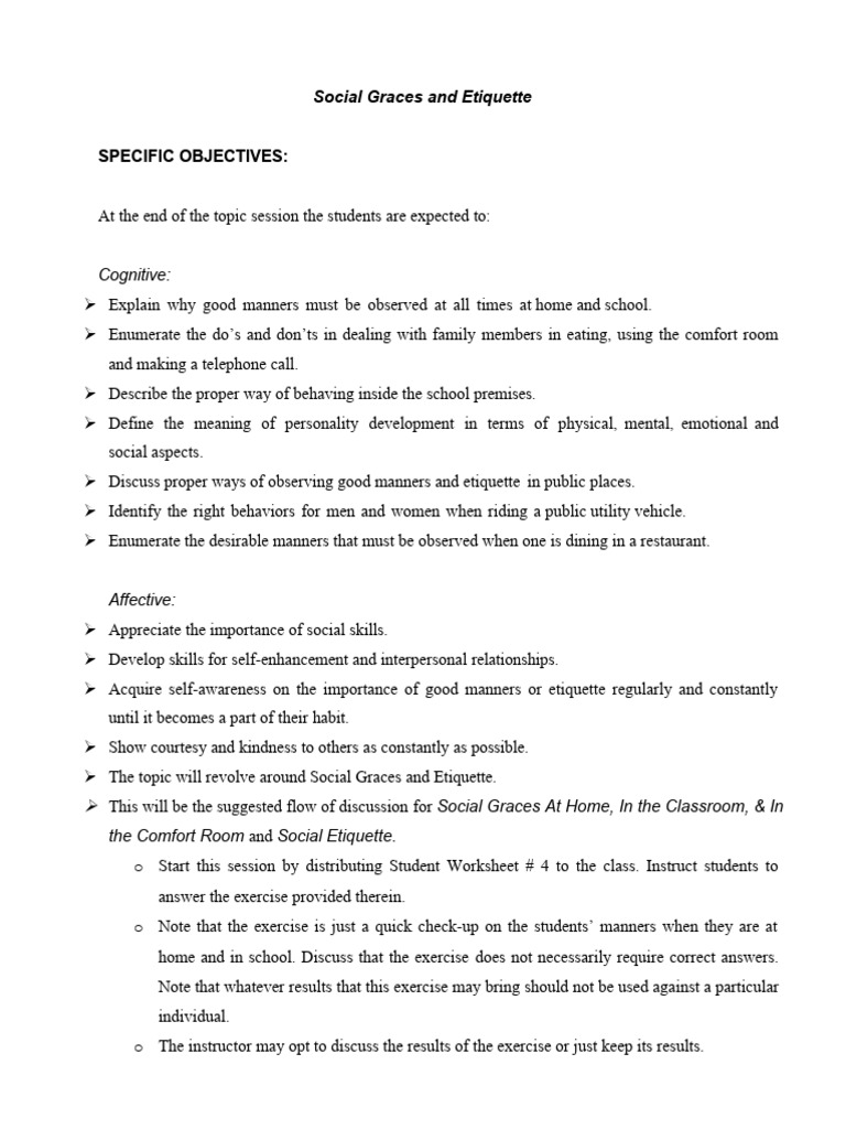 Social Graces and Etiquette ADMIN 16 | PDF | Blouse | Etiquette