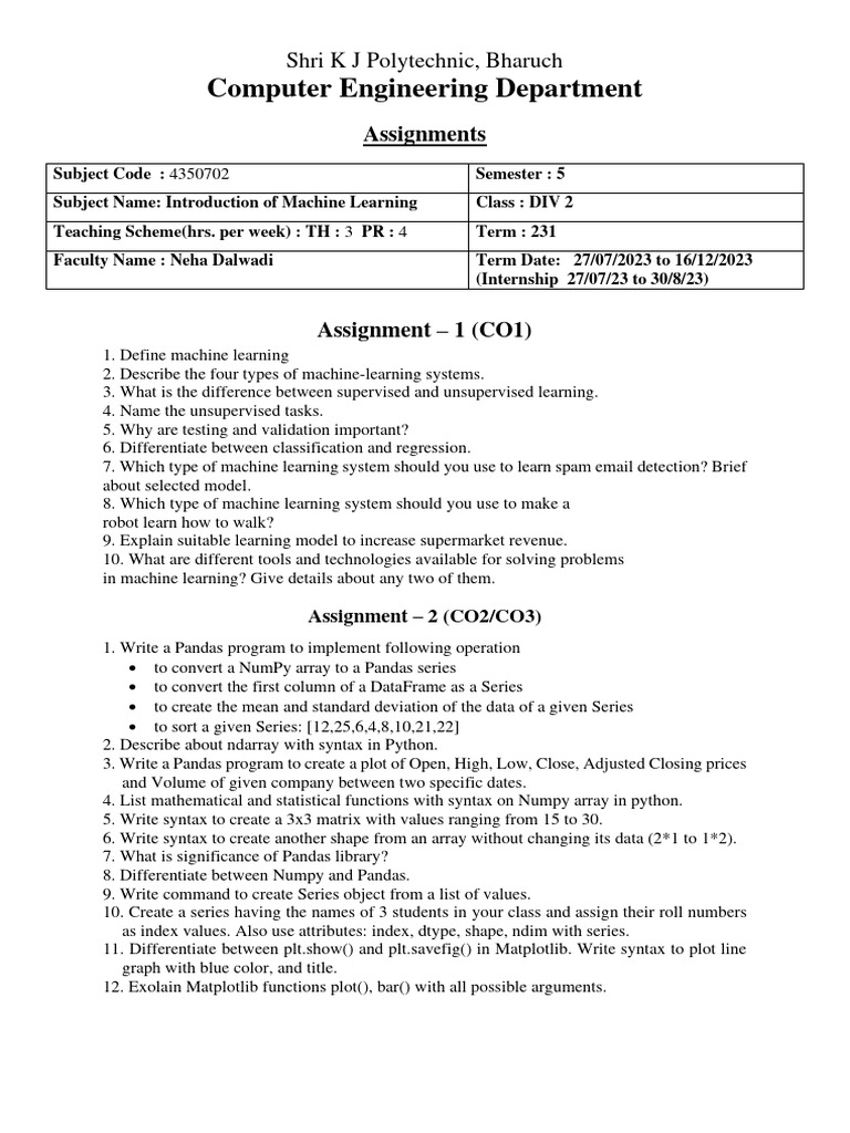 ML Assignments | PDF | Machine Learning | Statistical Classification
