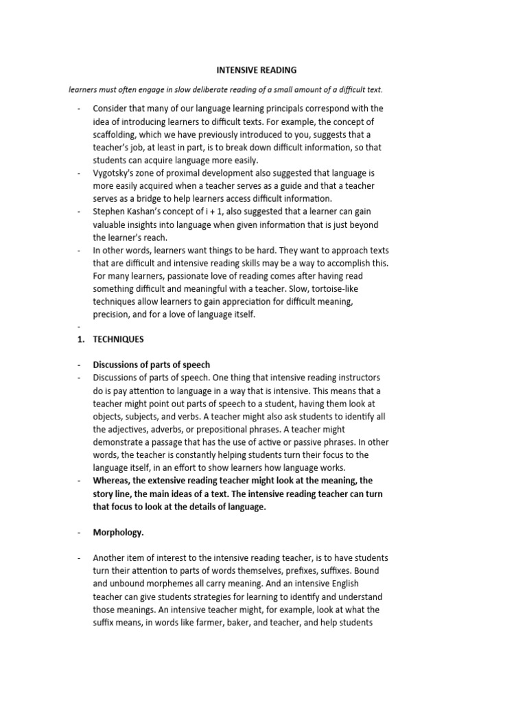 Intensive Reading Techniques Explained | PDF | Language Arts & Discipline