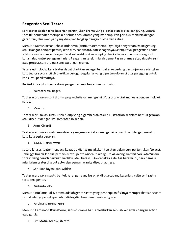pengertian seni teater | PDF