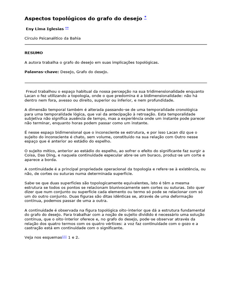 Aspectos Topológicos Do Grafo Do Desejo | PDF | Filosofia
