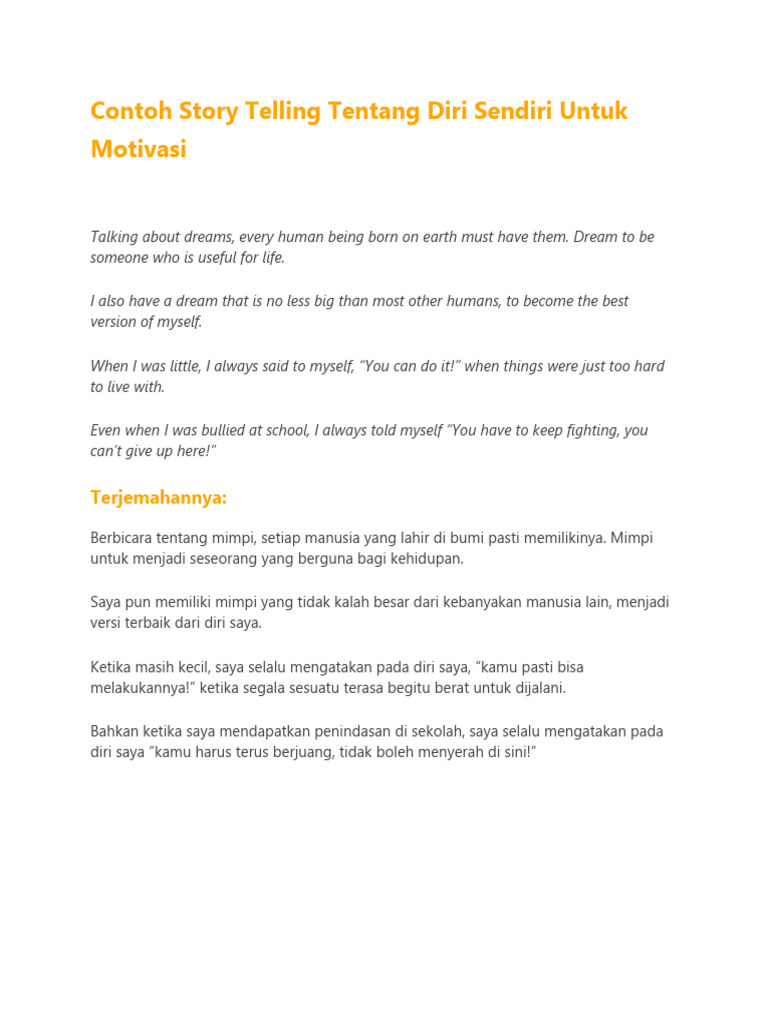 Contoh Story Telling Tentang Diri Sendiri Untuk Motivasi | PDF