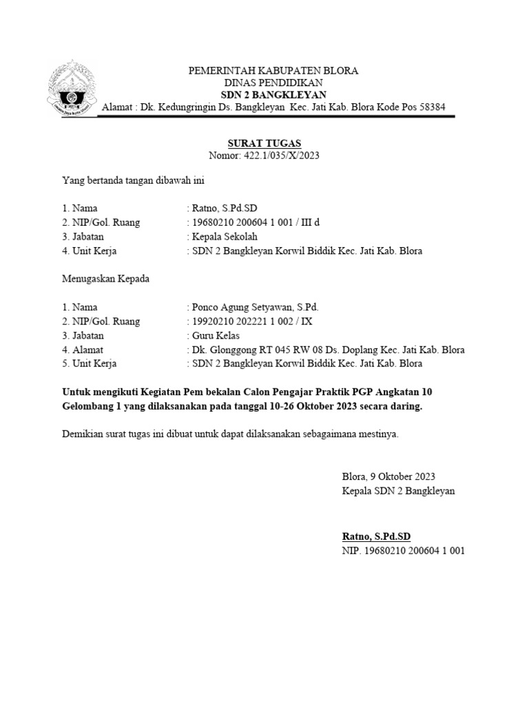 Surat Tugas Pembekalan CPP 2023 | PDF