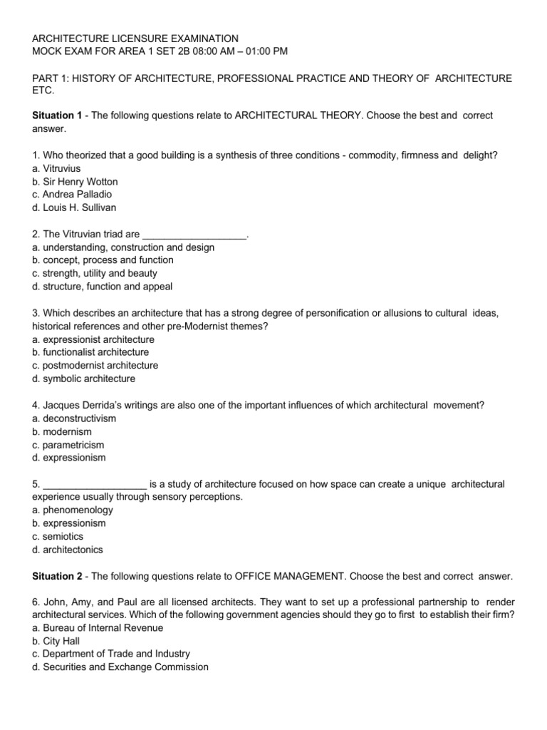 Architecture Licensure Exam Mock Questions | PDF | Art