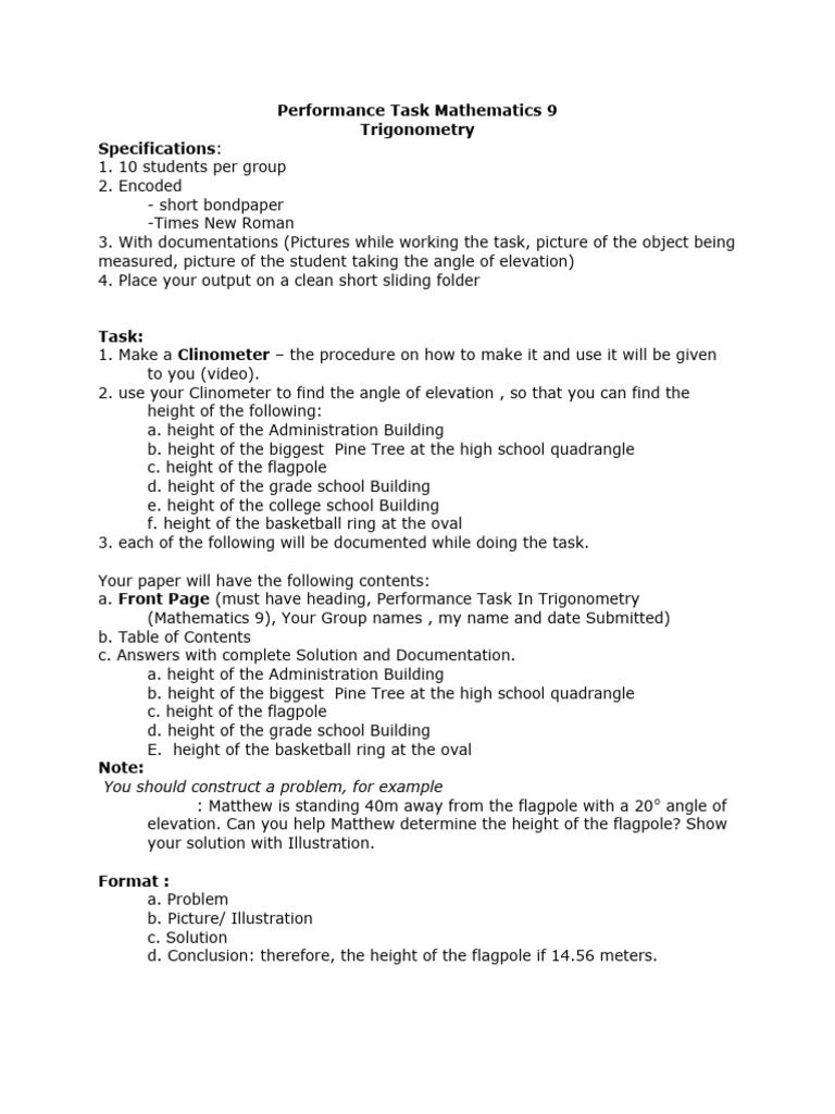 Performance Task Mathematics 9 | PDF