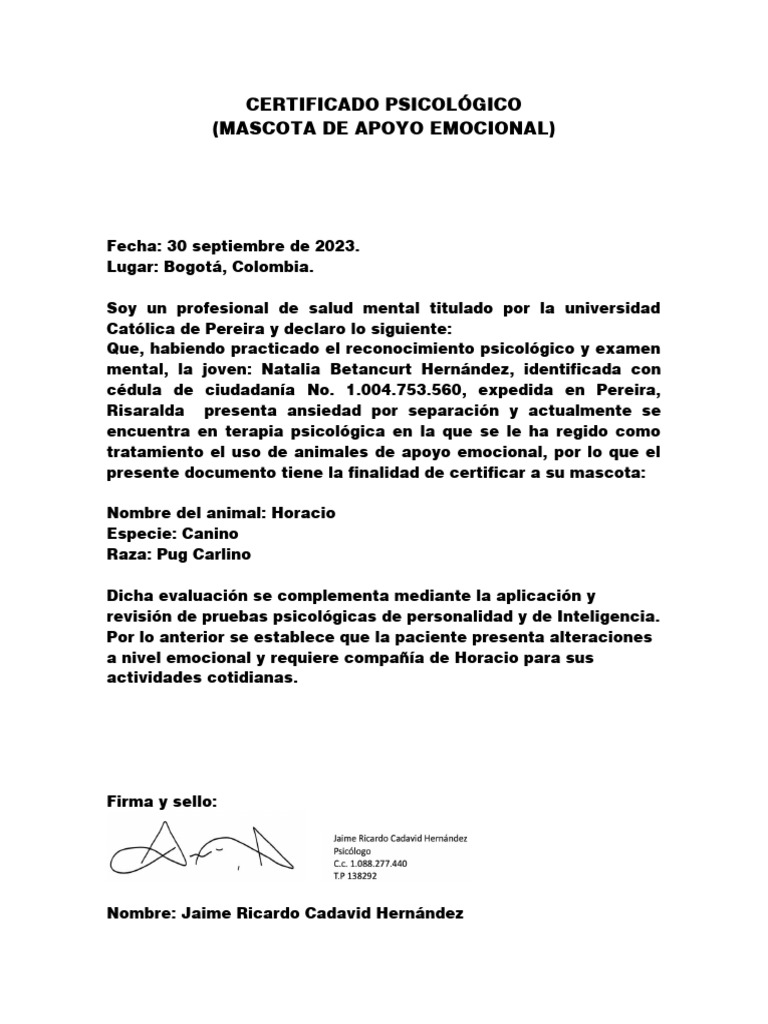 Certificado Psicológico | PDF