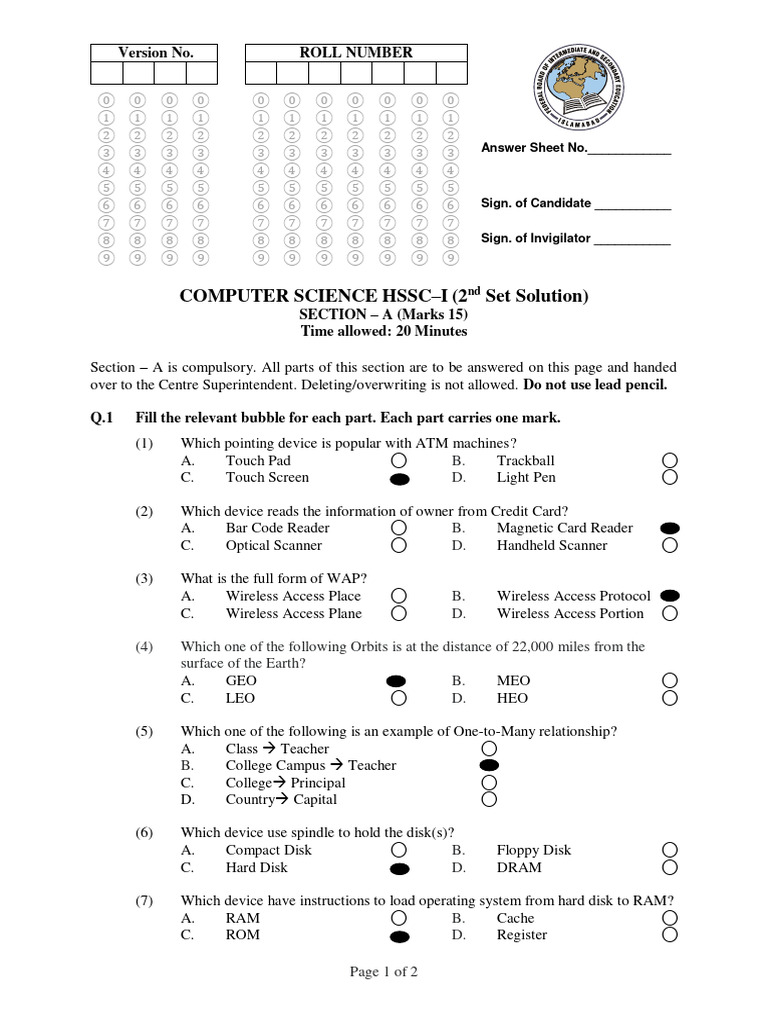 Computer Science Hssc I Solution Of 2nd Set Model Paper Pdf Computers
