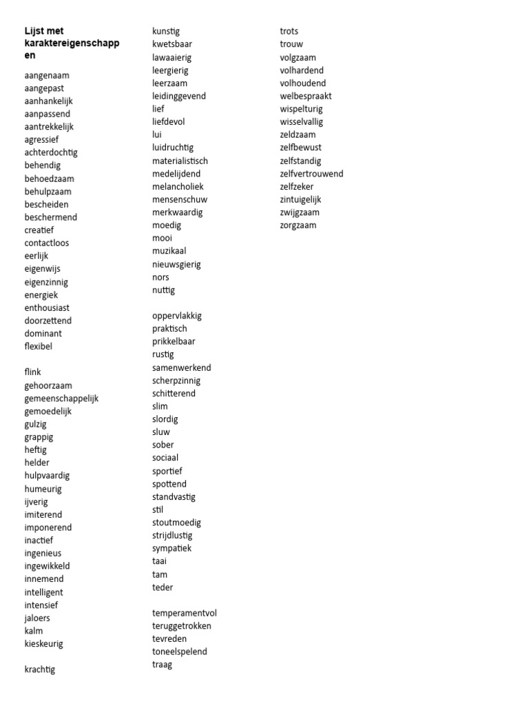 Lijst Met Karaktereigenschappen | PDF