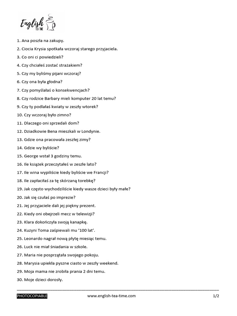 Past Simple Tlumaczenia Zdan | PDF