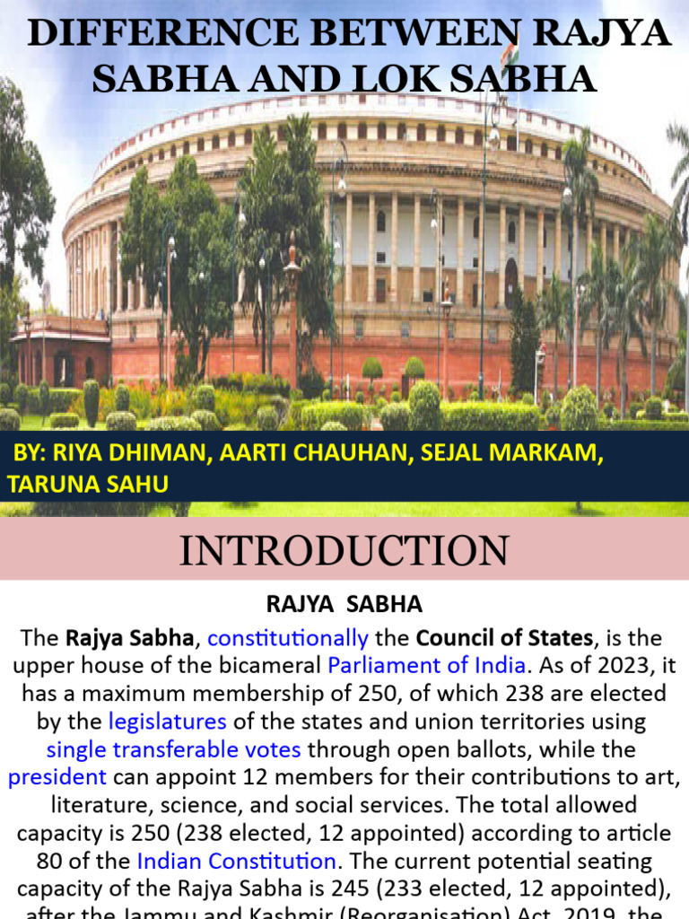 Parliament - The Difference Between Lok Sabha and Rajya Sabha | PDF | Political Law | Political ...