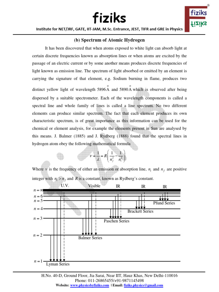 Hydrogen Atomic Spectrum Series Explained | PDF | Emission Spectrum ...