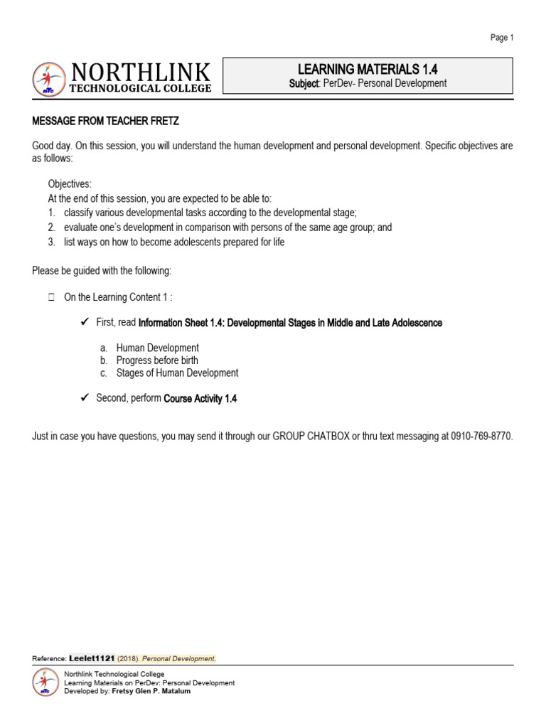 Per Dev B. Learning Materials 1.4 | PDF | Developmental Psychology ...