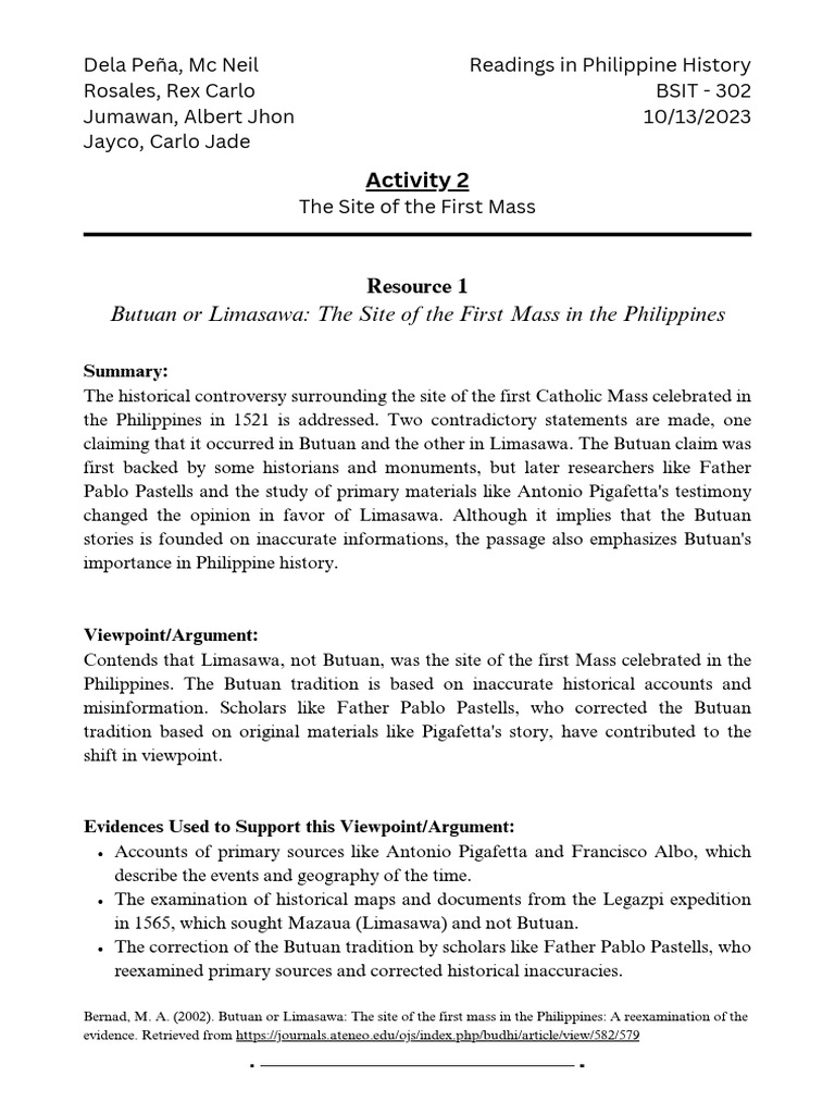 Limasawa vs. Butuan: First Mass Debate | PDF