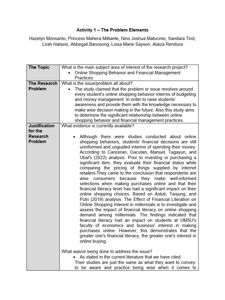The Problem Elements Activity 1 Docx Group4. | PDF | Online Shopping ...
