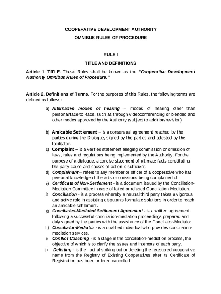 CDA Omnibus Rules of Procedure | PDF | Mediation | Arbitration