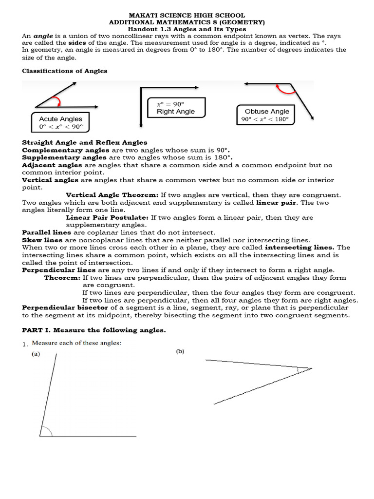 Handout 1.3 Angles and Its Types 2 | PDF
