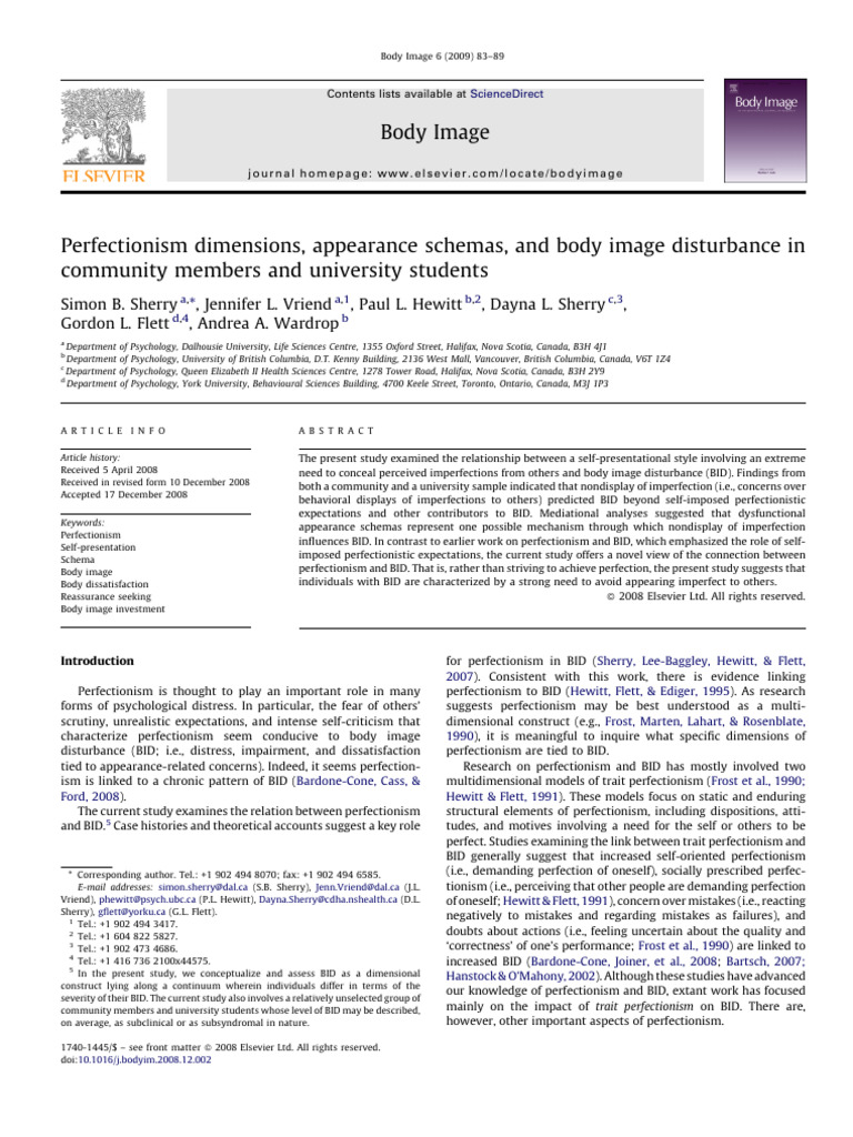 Perfectionism Dimensions, Appearance Schemas, and Body Image Disturbance in Community Members ...