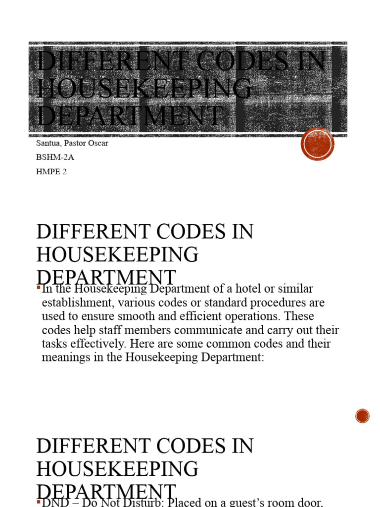 Different Codes in Housekeeping Department | PDF | Housekeeping | Home