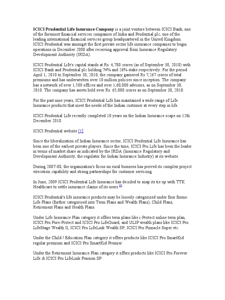 ICICI Prudential | PDF | Prudential Financial | Insurance