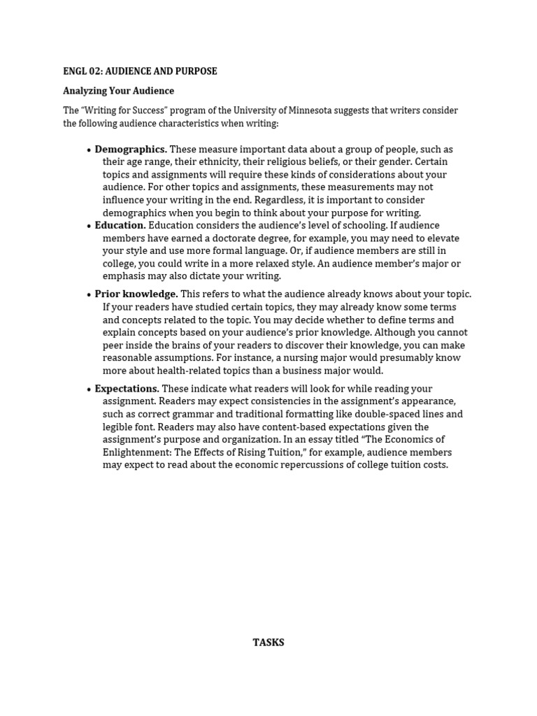 Engl02 Tasks - Audience and Purpose | PDF
