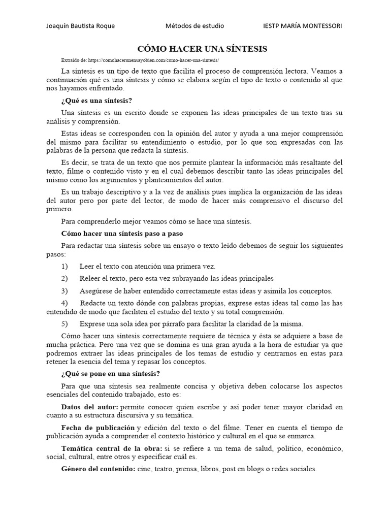 17 CÓMO HACER UNA SÍNTESIS lec compl | PDF | Comprensión lectora | Ensayos